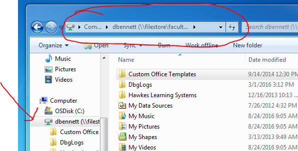 The Content pane shows the folders and files in the current directory ...