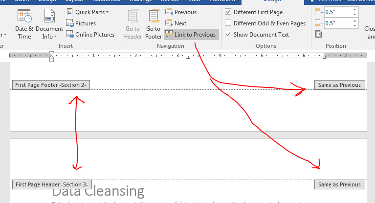 The Link to Previous button